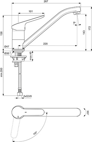 Ideal Standard Küchenarmatur Ceraflex, mit Rohrauslauf BC129AA | wärme24.de