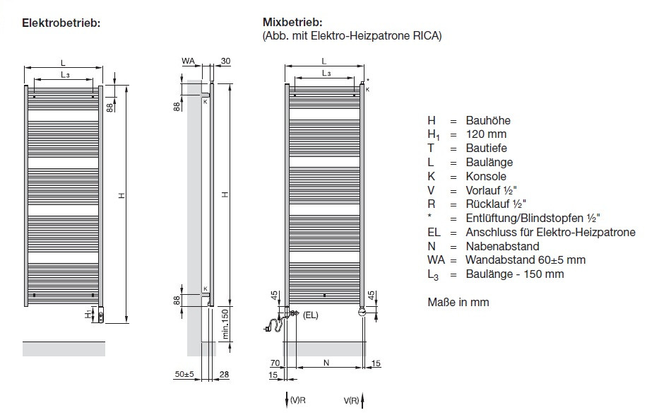 Zehnder Zeno ZNE-120-060/DD Badheizkörper H: 130,4 cm ZZ1A0260B100000 ...
